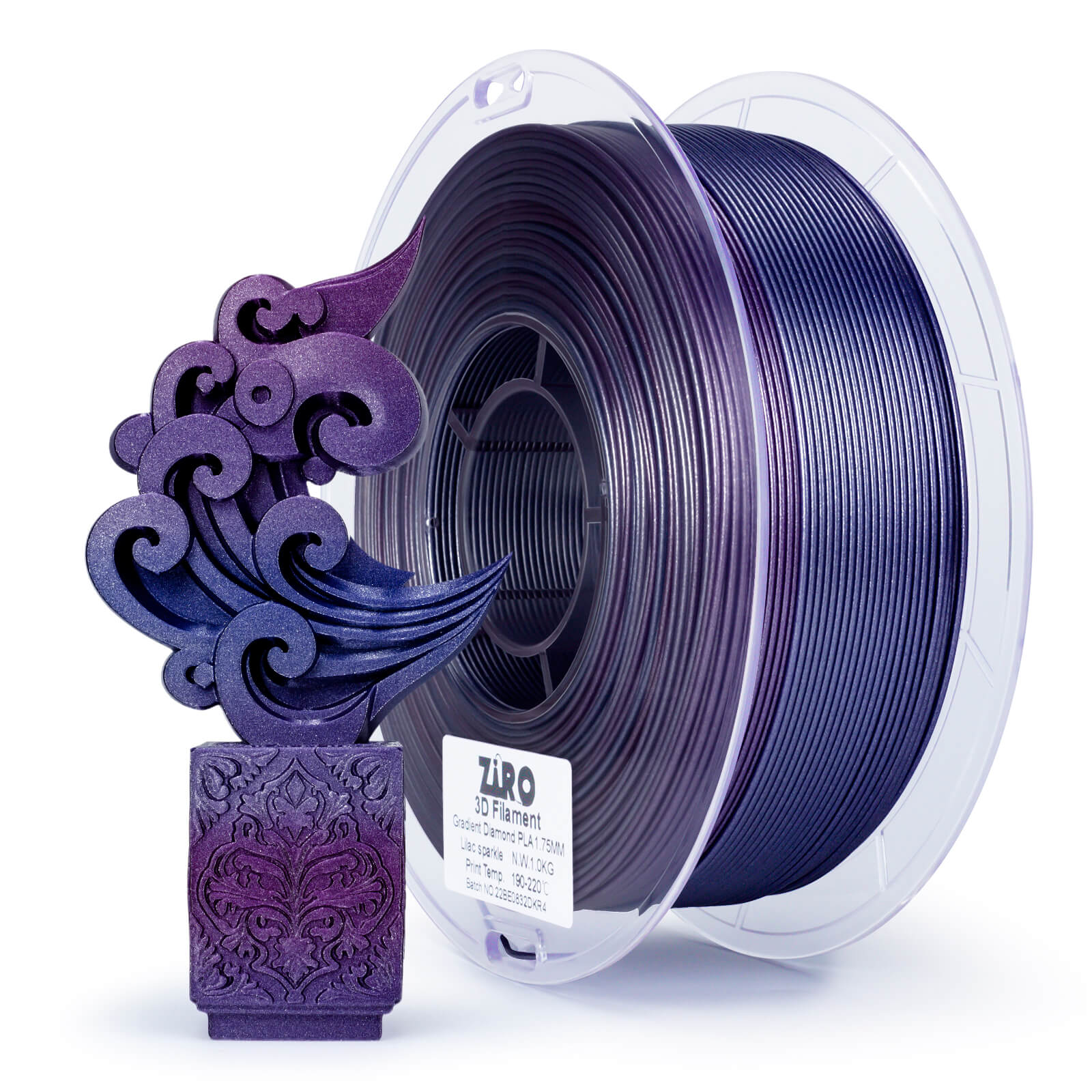 ZIRO Glitter Gradient Diamond PLA Filament 1.75mm, Lilac Sparkle – ZIRO 3D